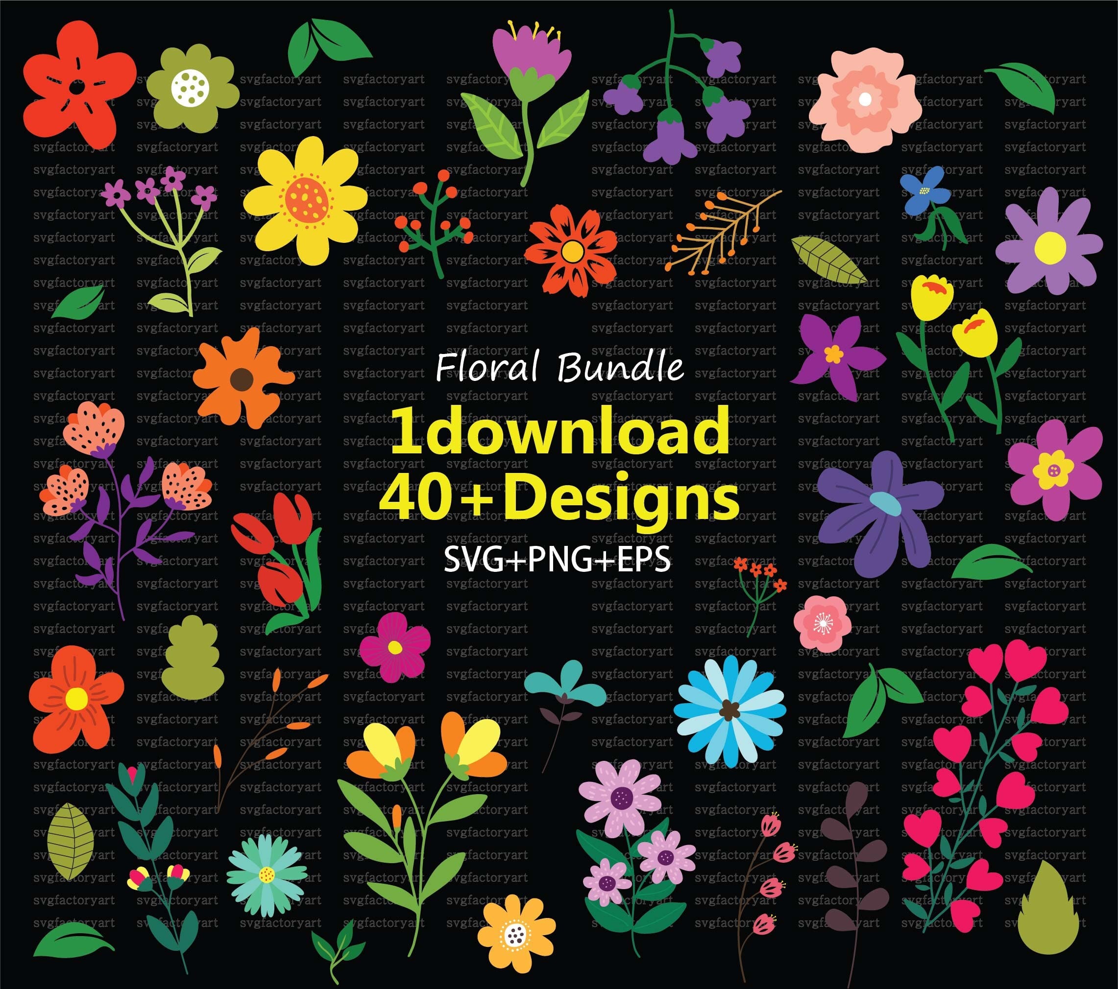 Floral Bundle Svg 40 Hand-drawn Floral Svg Designs Flowers Svg Plants ...