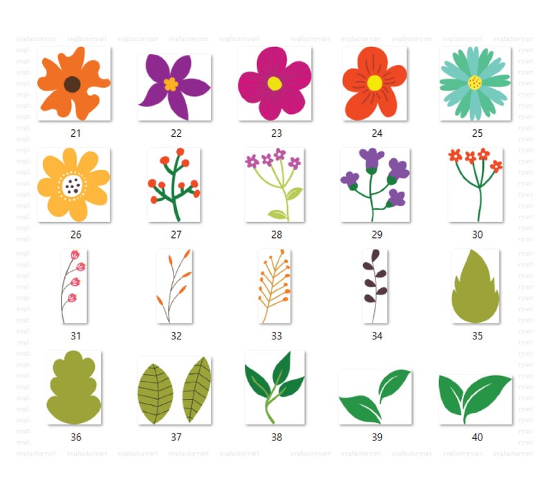 Floral Bundle Svg 40 Hand-drawn Floral Svg Designs Flowers Svg Plants ...