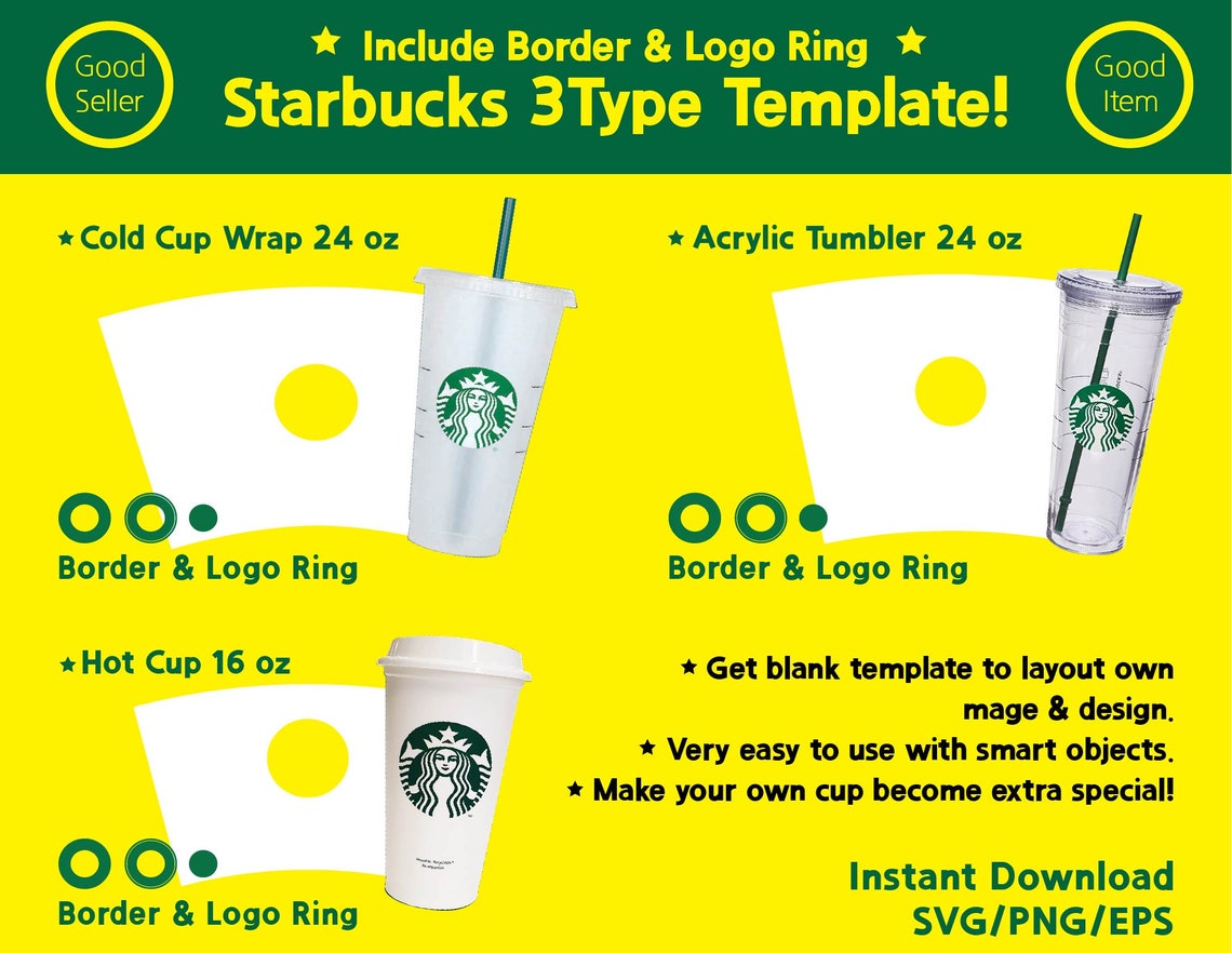 Bundle Starbucks Template Svg - Full Warp and Logo Template for Hot and ...