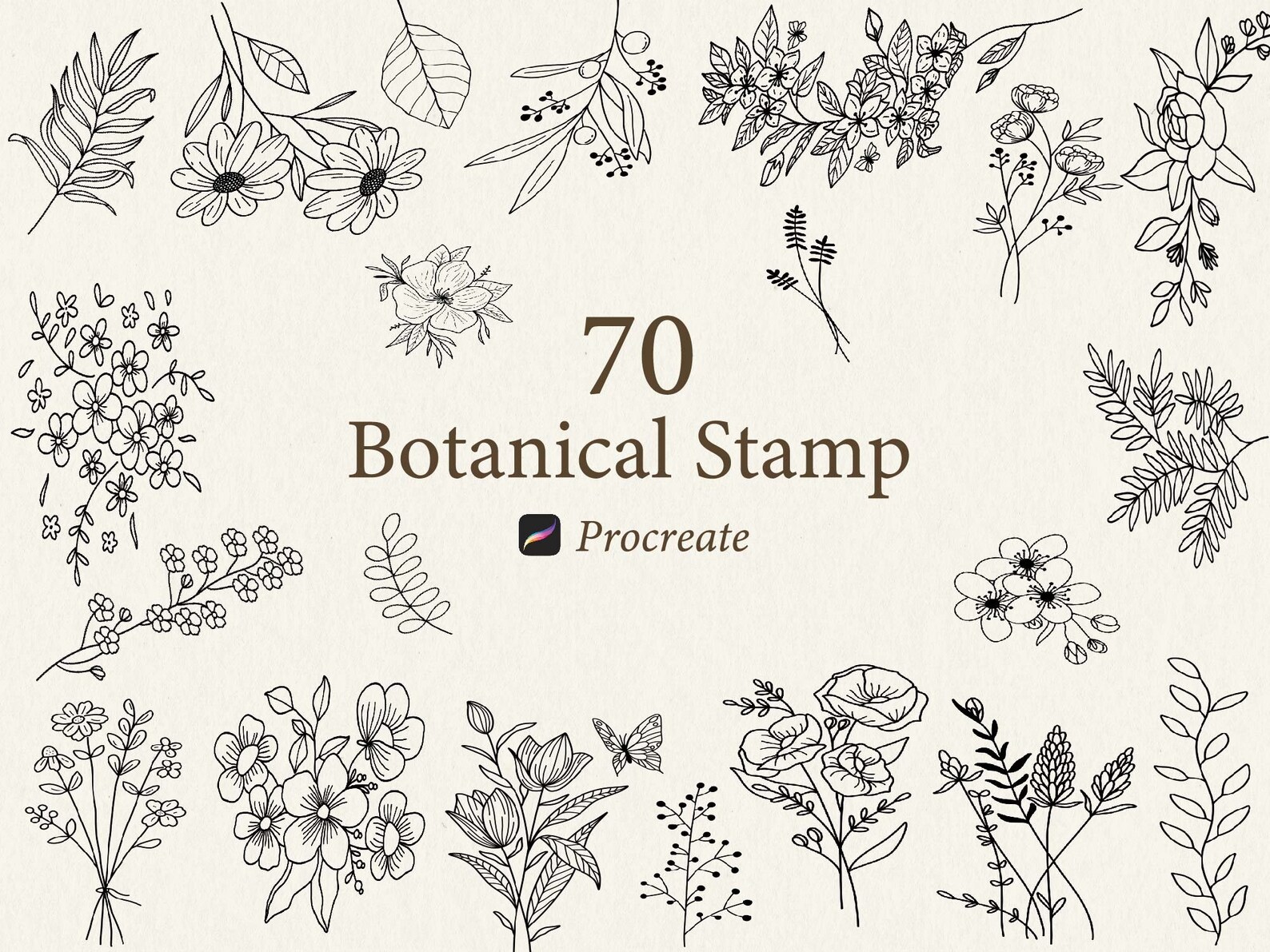 70 Procreate Botanical Stamps | Floral Procreate Stamps | Procreate ...