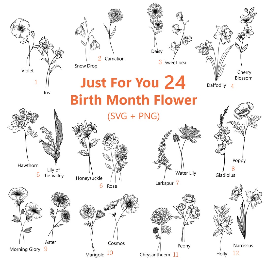 Birth Month Flowers Svg Birthday Flower Flower Clipart - Etsy