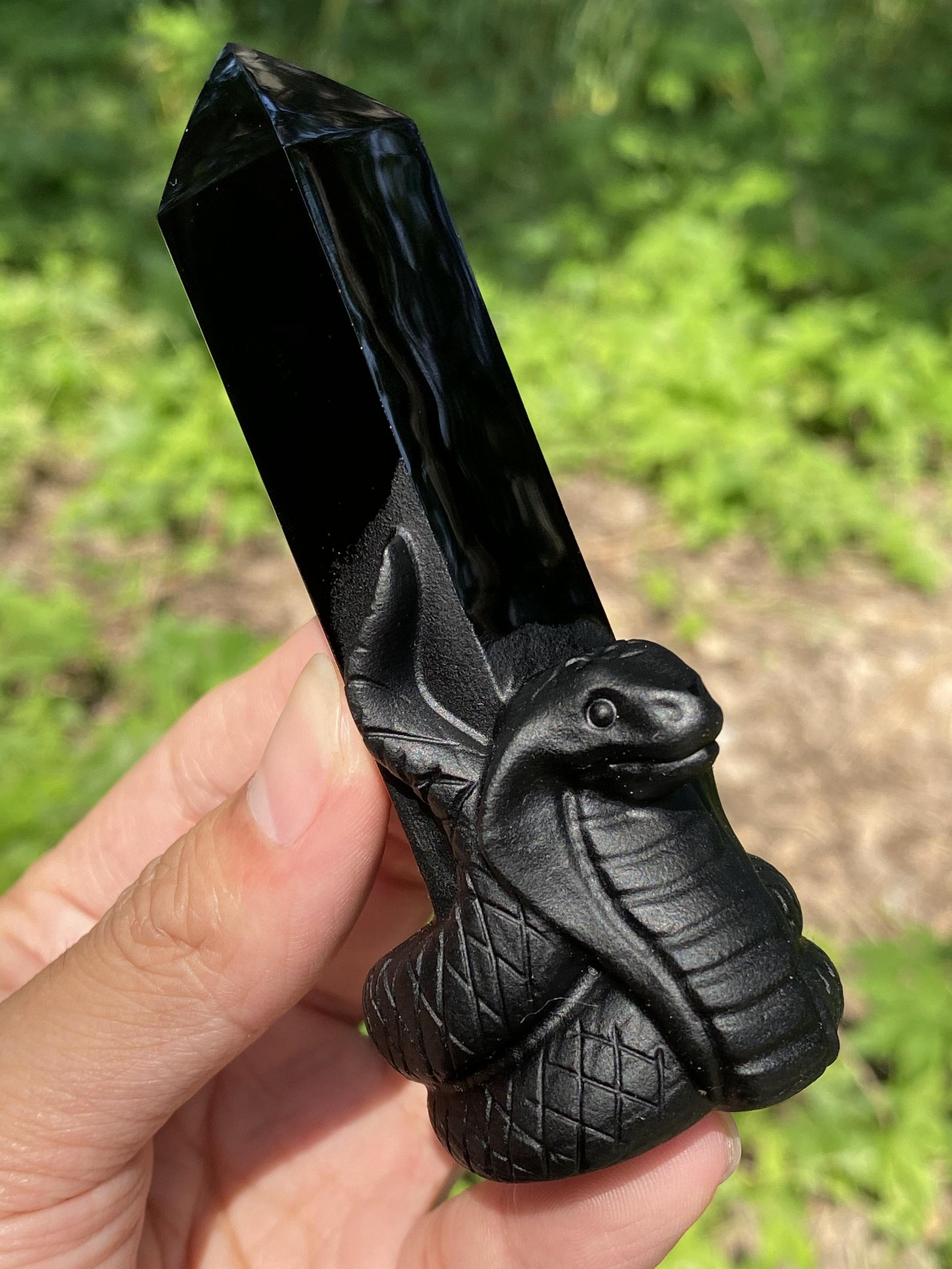 3.8 Hand Carved Natural Obsidian Snake ObeliskQuartz | Etsy