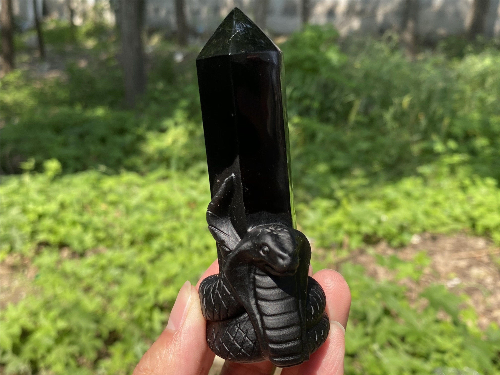 3.8 Hand Carved Natural Obsidian Snake ObeliskQuartz | Etsy