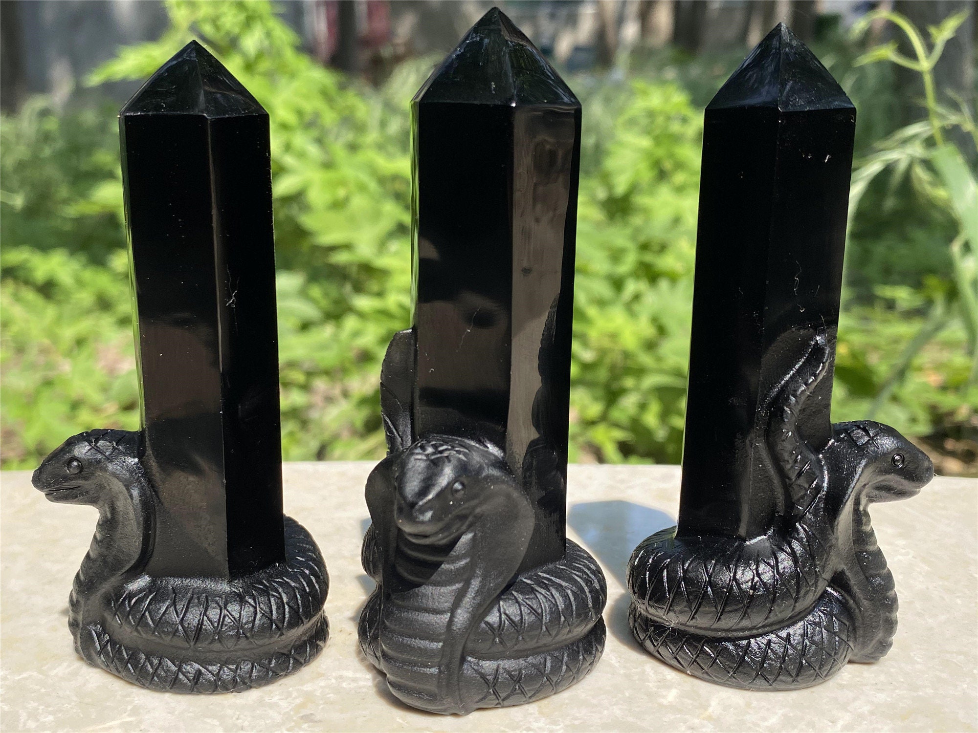 3.8 Hand Carved Natural Obsidian Snake ObeliskQuartz | Etsy