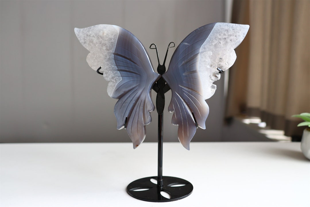 7.6 Natural Agate Geode Butterfly Wings Carving,quartz Crystal Wings ...