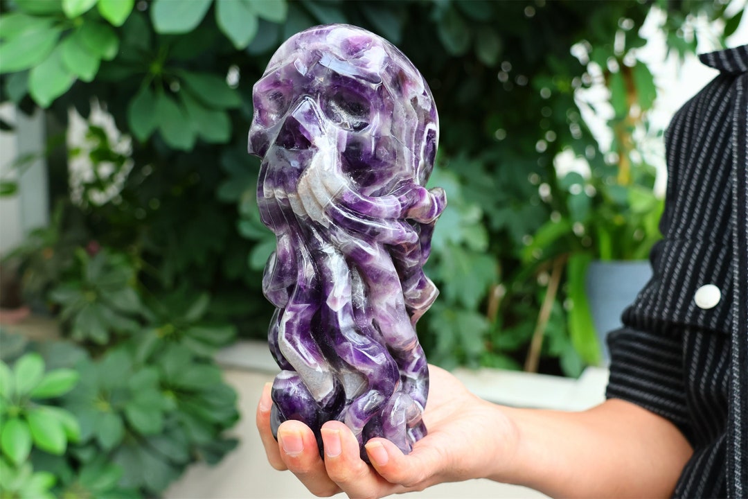 8.2 Natural Dream Amethyst Carved Octopus Skullhand - Etsy