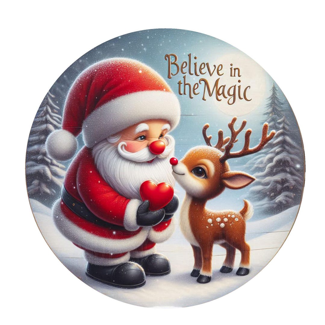 Believe in the Magic With Santa and Rudolph Wreath Sign, Metal Wreath ...