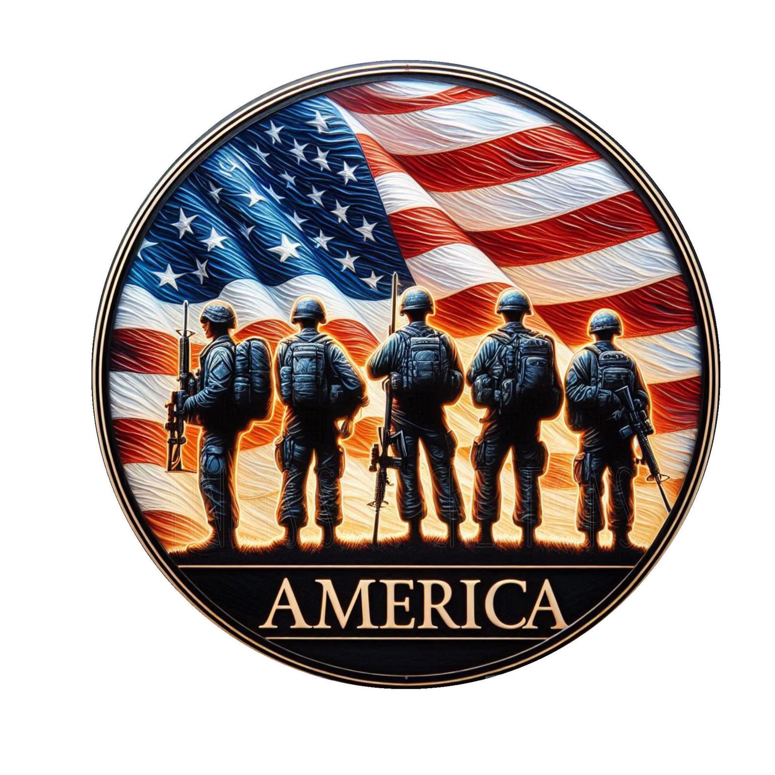 America With Soldiers and American Flag Wreath Sign, Patriotic Wreath ...