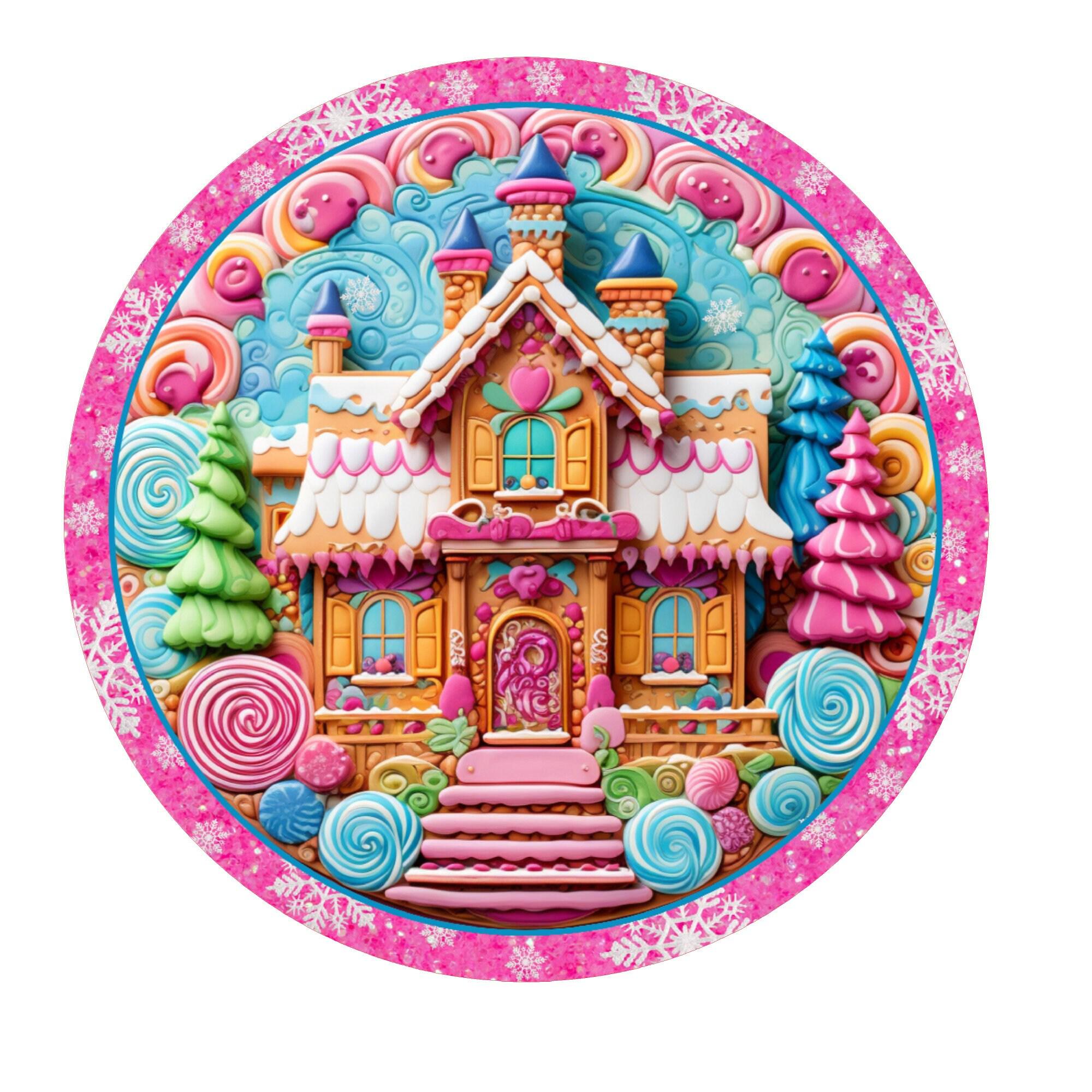 Pink and Blue Gingerbread Wreath Sign, Metal Wreath Sign, Round Wreath ...