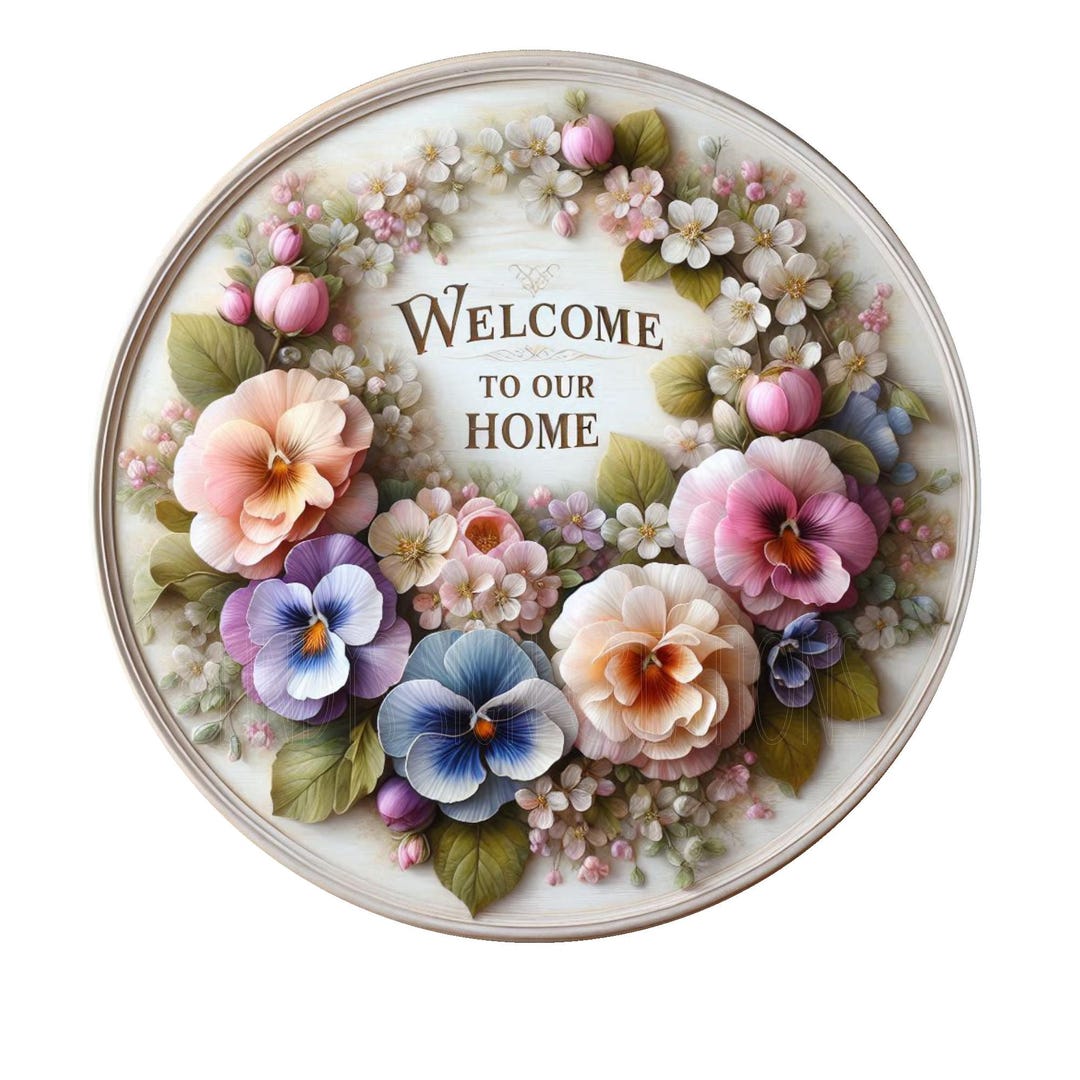 Colorful Pansies Welcome to Our Home Wreath Sign, Aluminum Wreath Sign ...