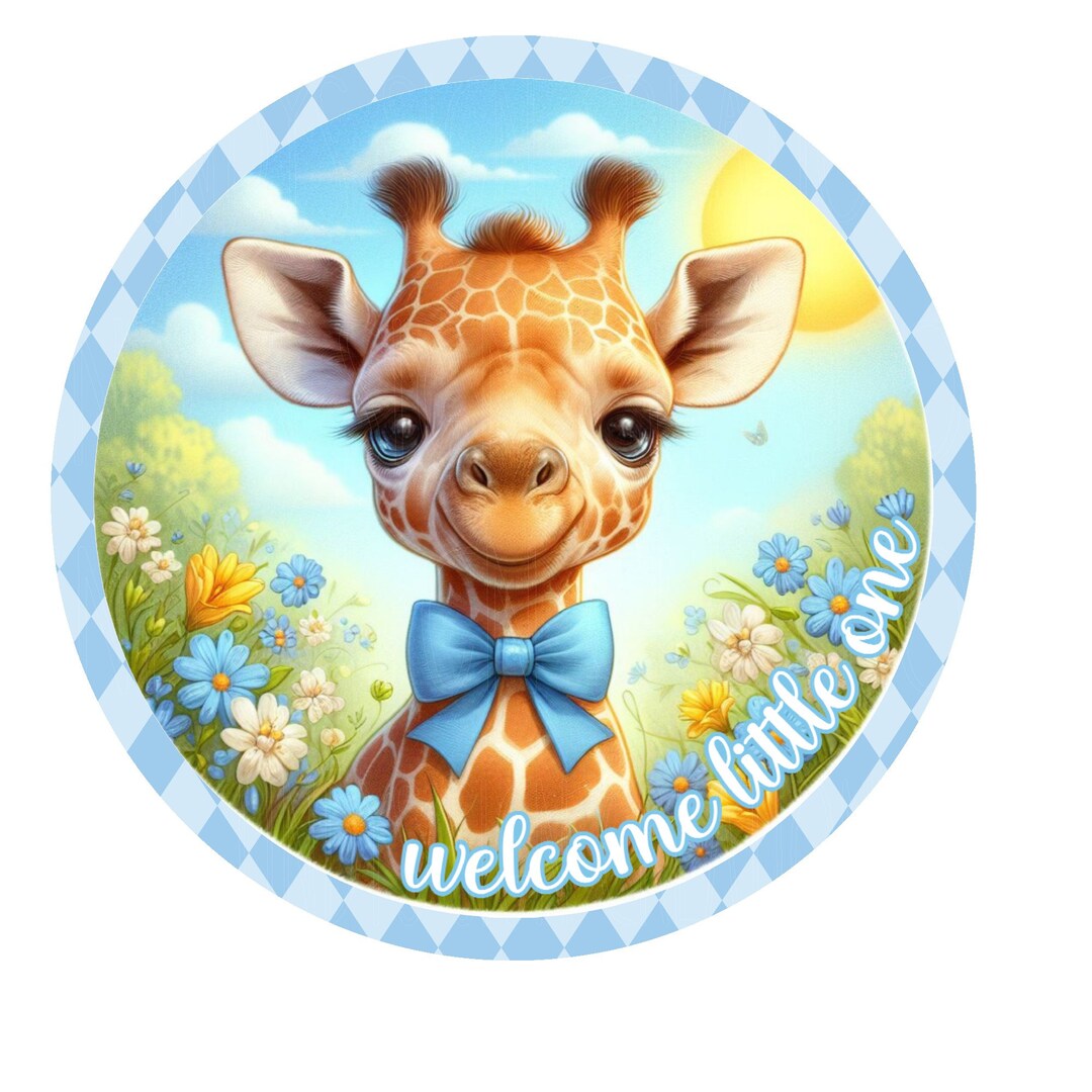 Boy Welcome Little One Giraffe Wreath Sign, Metal Wreath Sign, Round ...
