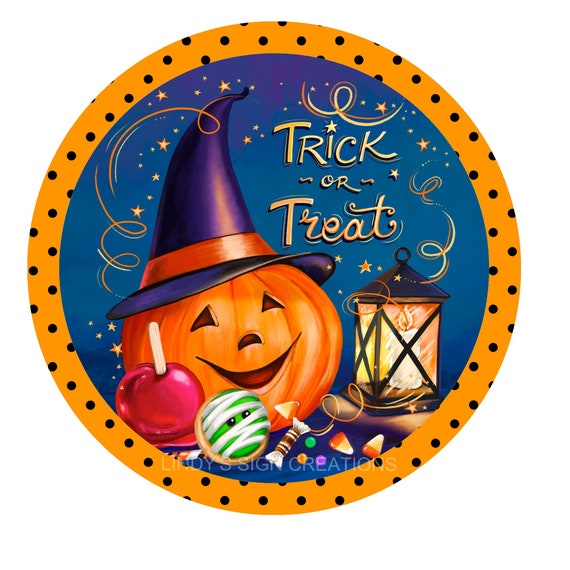 Trick or Treat Wreath Sign Metal Wreath Sign Round Wreath - Etsy