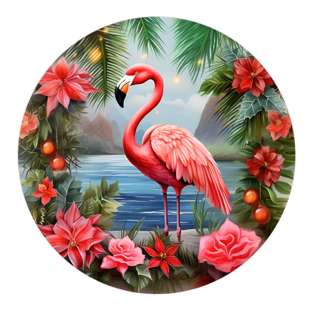 Flamingo Wreath Sign, Metal Wreath Sign, Round Wreath Sign, Door Decor ...