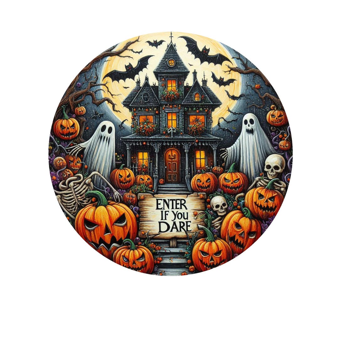 Enter If You Dare Spooky Halloween Wreath Sign, Metal Wreath Sign ...