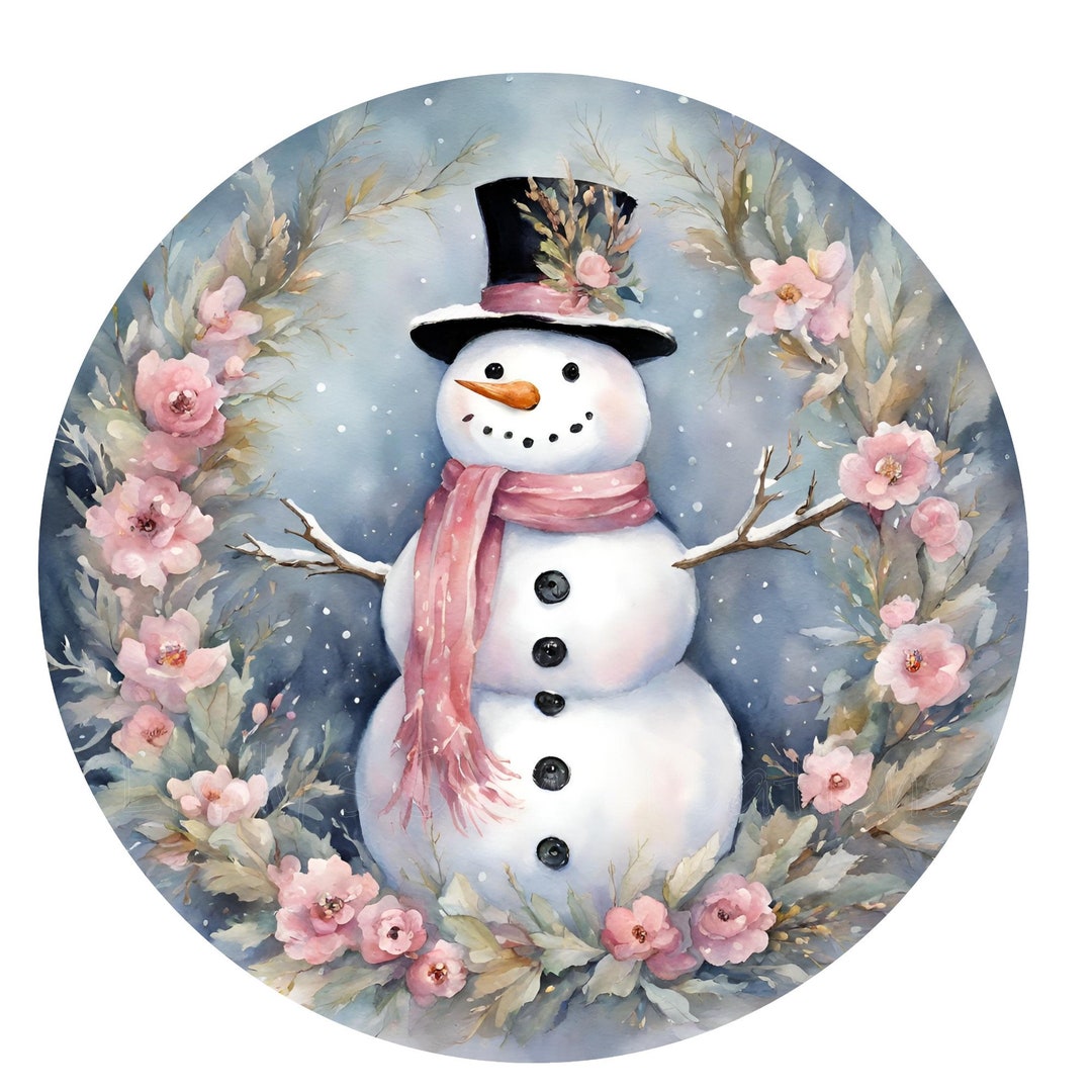 Snowman Pink Floral Wreath Sign, Winter Wreath Sign, Metal Wreath Sign ...