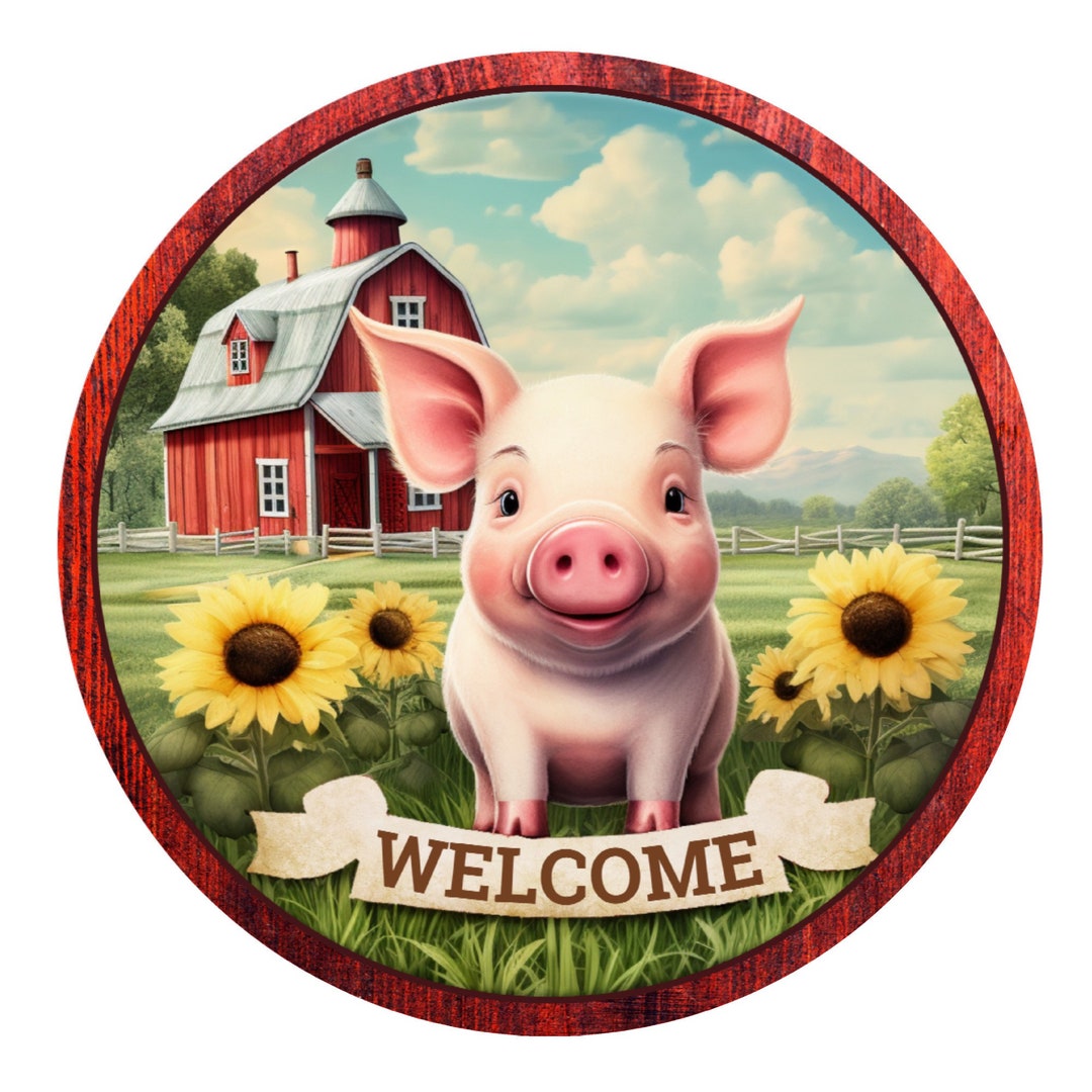 Cute Pig Fall Welcome Wreath Sign, Metal Wreath Sign, Round Wreath Sign ...