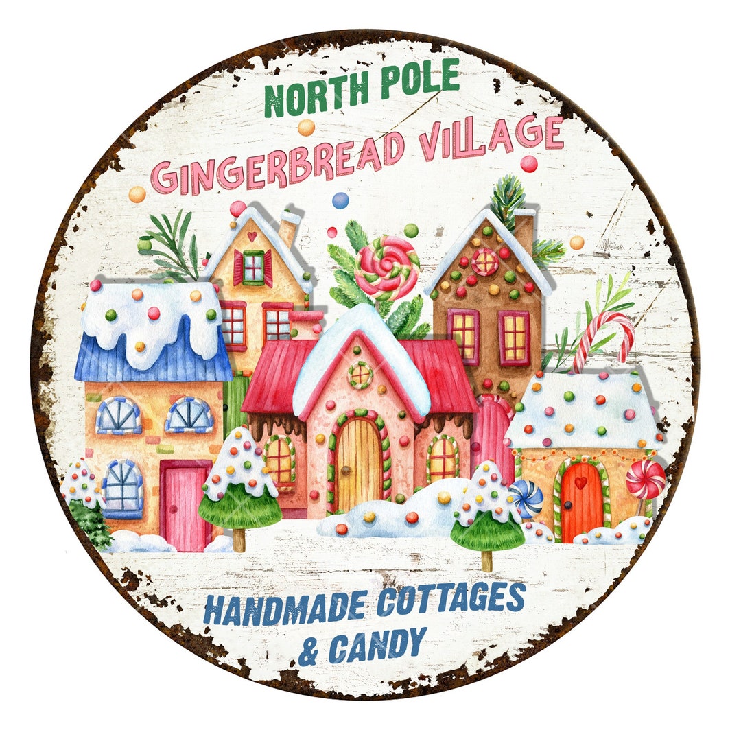 Gingerbread Village Wreath Sign, Metal Wreath Sign, Signs for Wreaths ...
