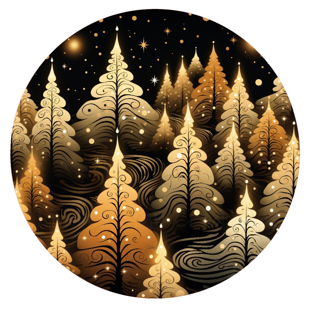 Winter Golden Trees Wreath Sign, Metal Wreath Sign, Round Wreath Sign ...