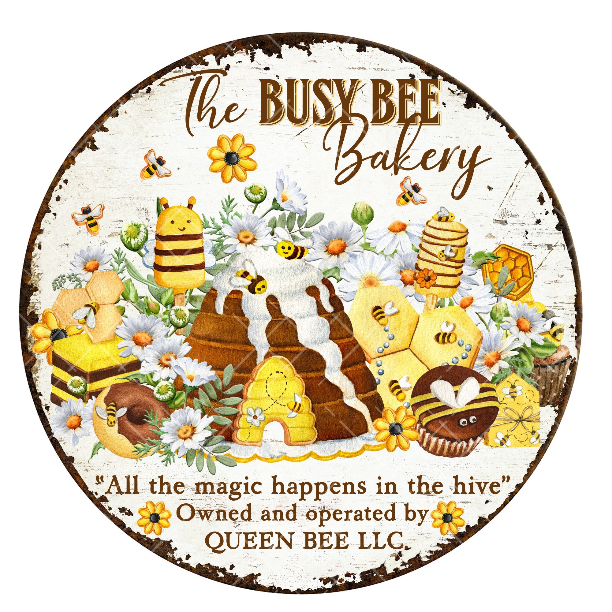 Busy Bee Bakery Wreath Sign Metal Wreath Sign Sign for - Etsy