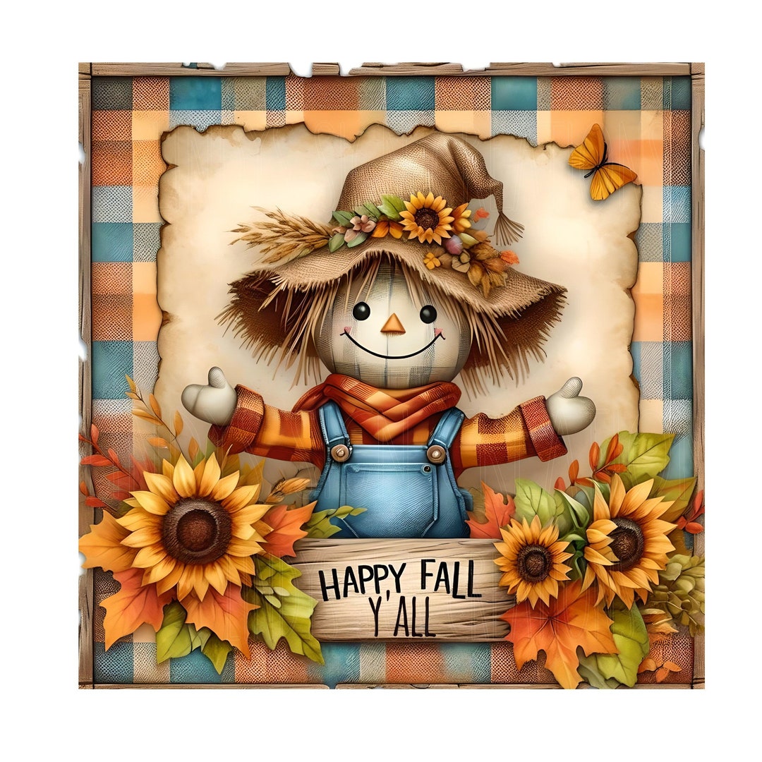 Happy Fall Y'all Scarecrow Wreath Sign, Metal Wreath Sign, 10x10 Wreath ...