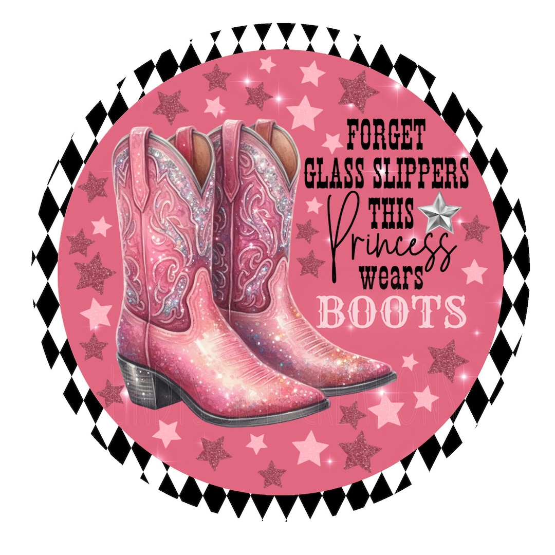Pink Cowgirl Boots Wreath Sign, Metal Wreath Sign, Round Wreath Sign ...