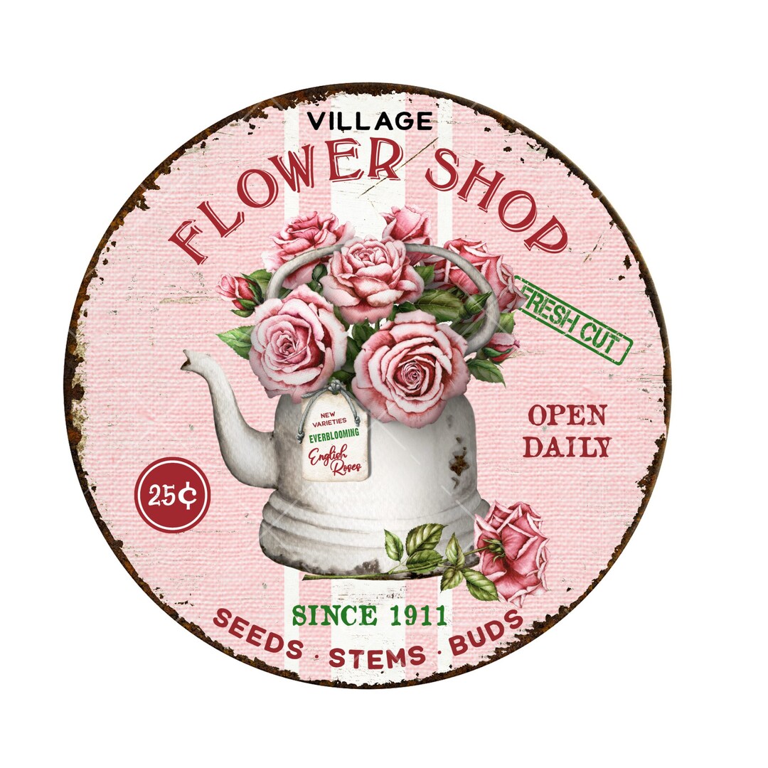 Flower Shop Wreath Sign, Metal Wreath Sign, Signs for Wreaths, Round ...