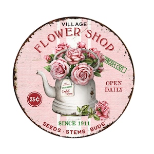 Flower Shop Wreath Sign, Metal Wreath Sign, Signs for Wreaths, Round ...