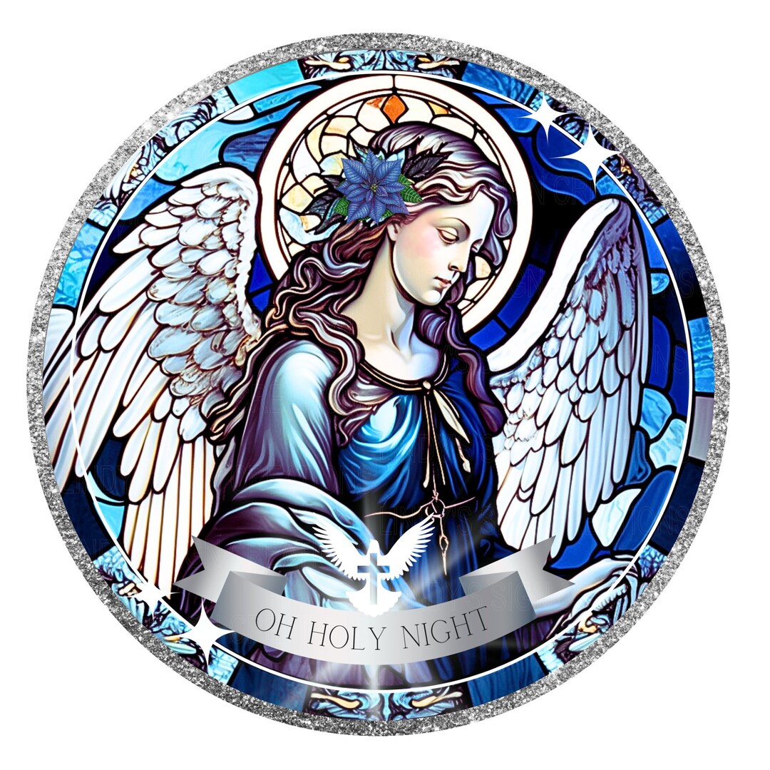 Faux Stained Glass Oh Holy Night Angel Wreath Sign, Metal Wreath Sign ...