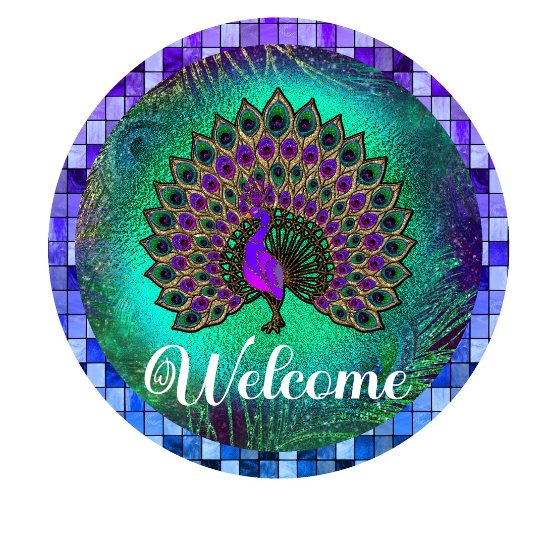 Faux Stained Glass Peacock Wreath Sign, Signs for Wreaths, Metal Wreath ...