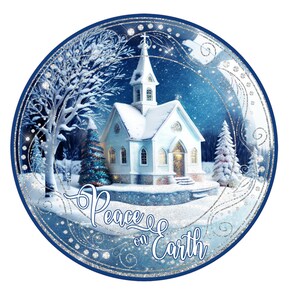 Winter Church Peace on Earth Christmas Wreath Sign, Metal Wreath Sign ...