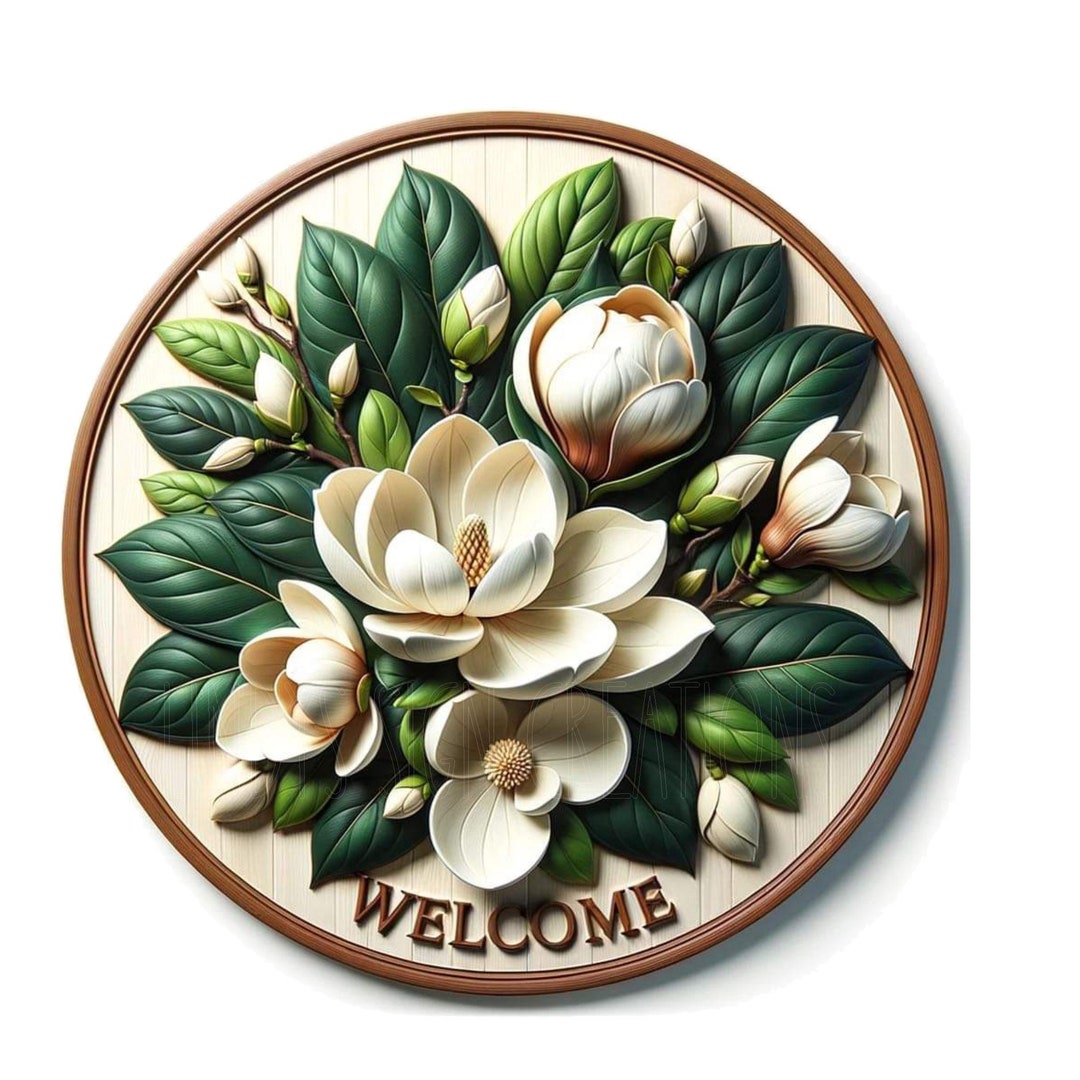 Magnolia Welcome Wreath Sign, Metal Wreath Sign, Round Wreath Sign ...