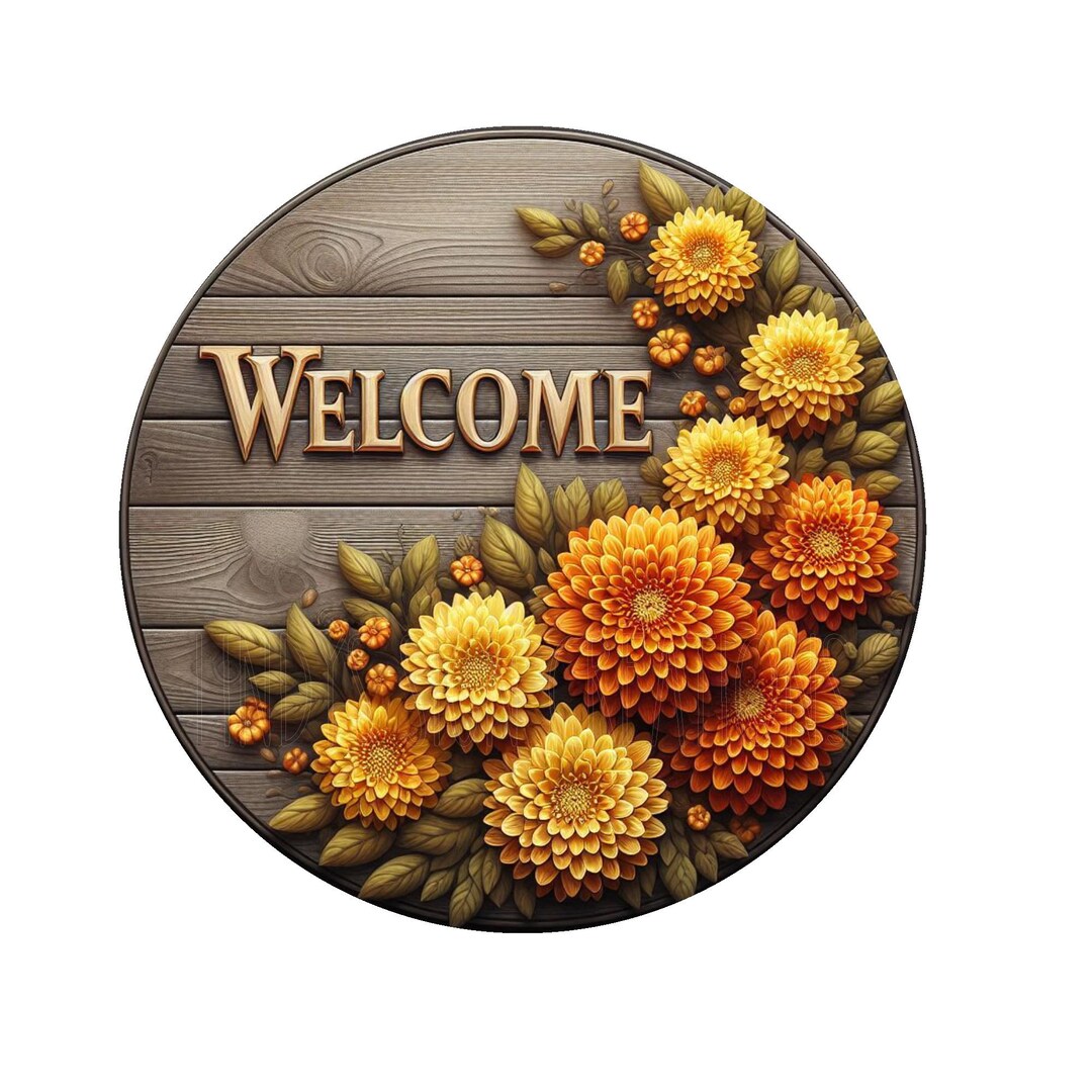 Yellow and Gold Mums Welcome Wreath Sign, Fall Wreath Sign, Door Decor ...