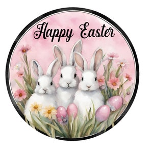 Happy Easter Bunny Wreath Sign, Metal Wreath Sign, Round Wreath Sign ...