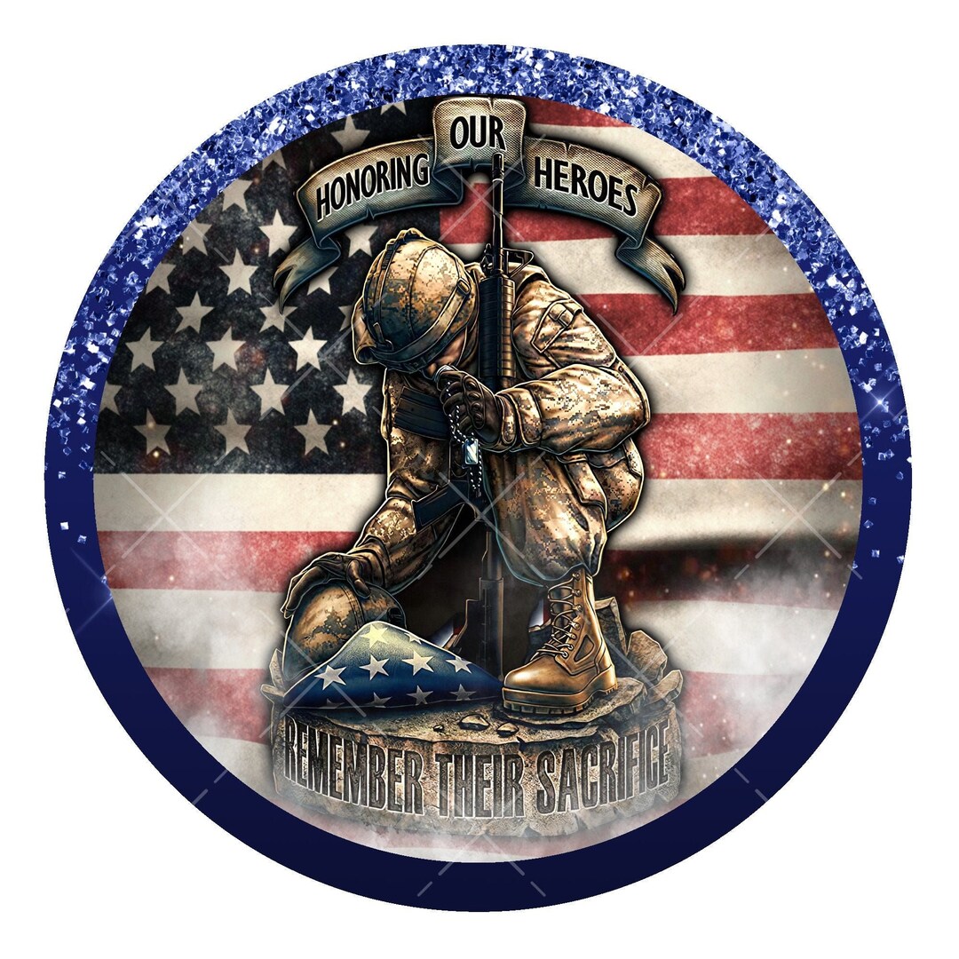 Solider and Flag Wreath Sign, Patriotic Wreath Sign, Metal Wreath Sign ...