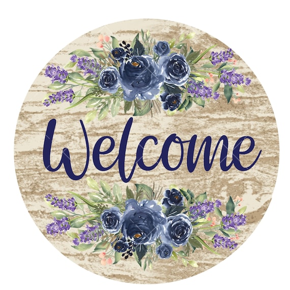 Welcome Wreath Sign Navy Blue Roses Wreath Sign Metal Wreath - Etsy