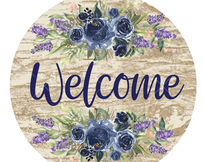 Welcome Wreath Sign Navy Blue Roses Wreath Sign Metal Wreath - Etsy