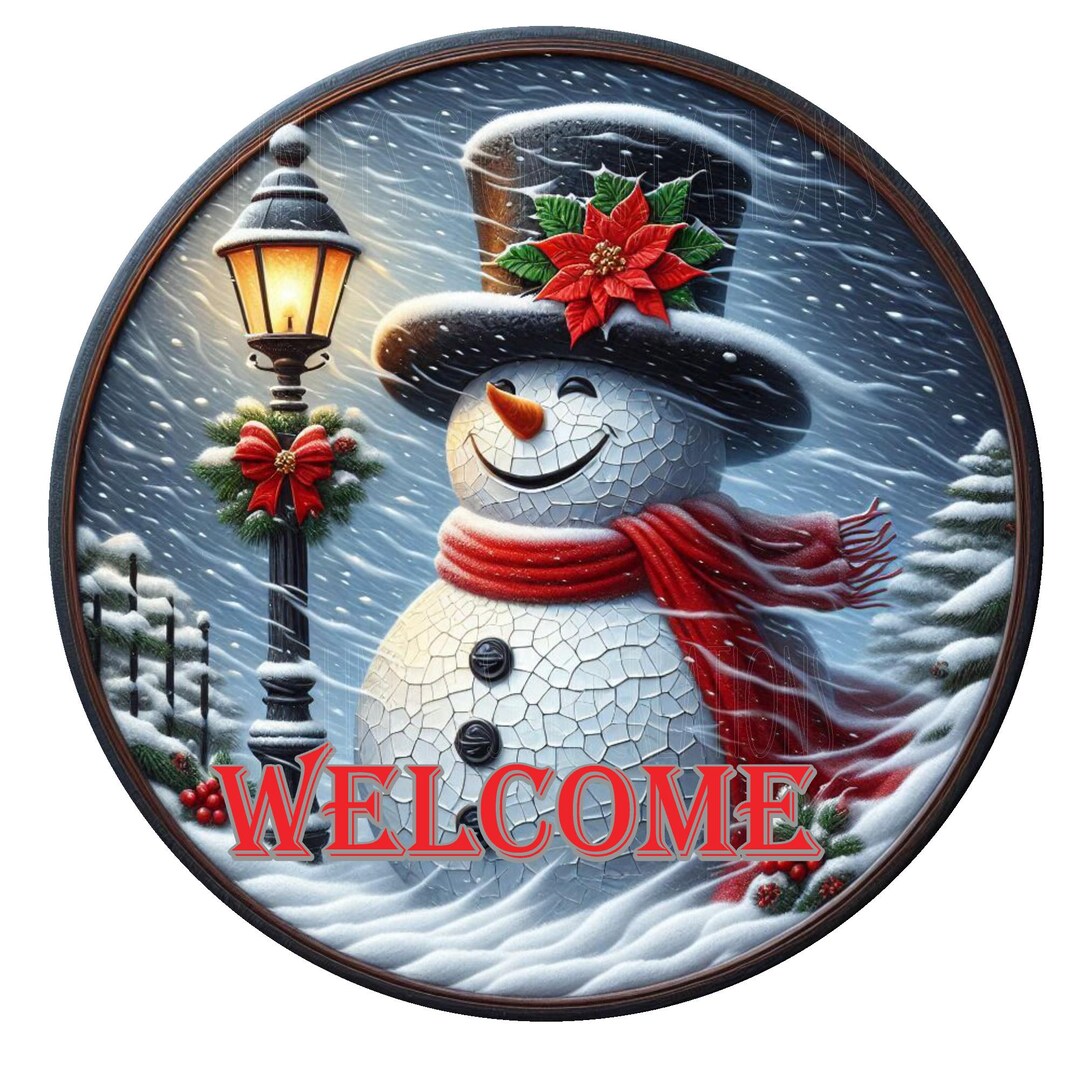 Welcome Snowman Winter Wreath Sign, Metal Wreath Sign, Round Wreath ...