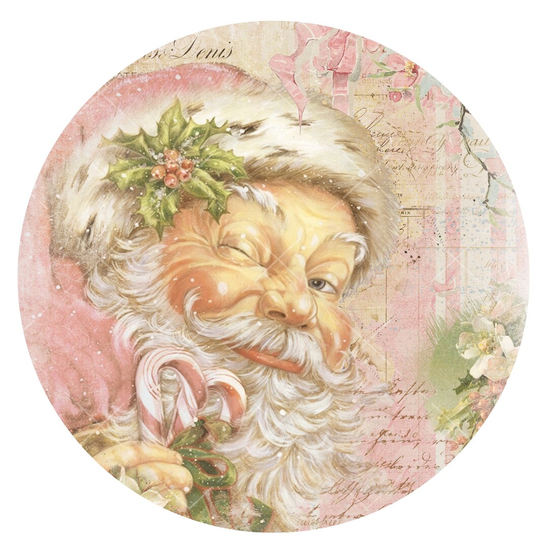 Shabby Chic Vintage Style Pink Winking Santa Wreath Sign, Signs for ...