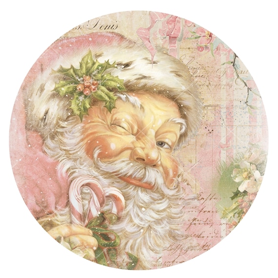 Shabby Chic Vintage Style Pink Winking Santa Wreath Sign - Etsy