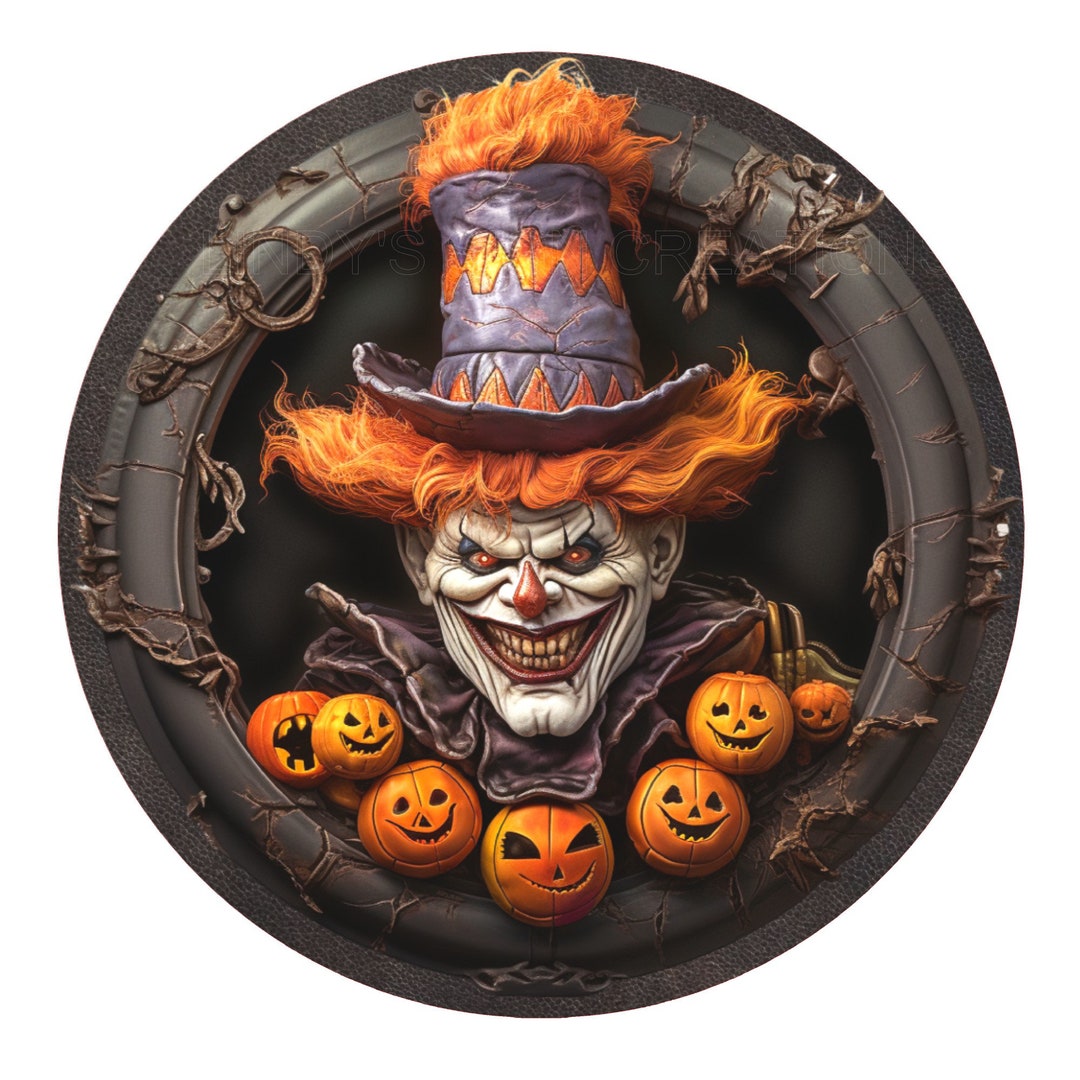 Creepy Clown Halloween Wreath Sign, Metal Wreath Sign, Round Wreath ...