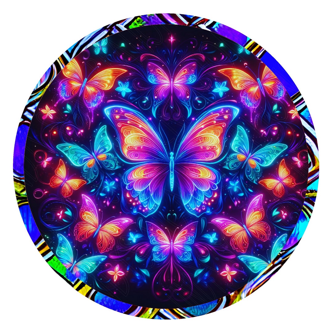 Neon Butterflies Wreath Sign, Metal Wreath Sign, Round Wreath Sign ...