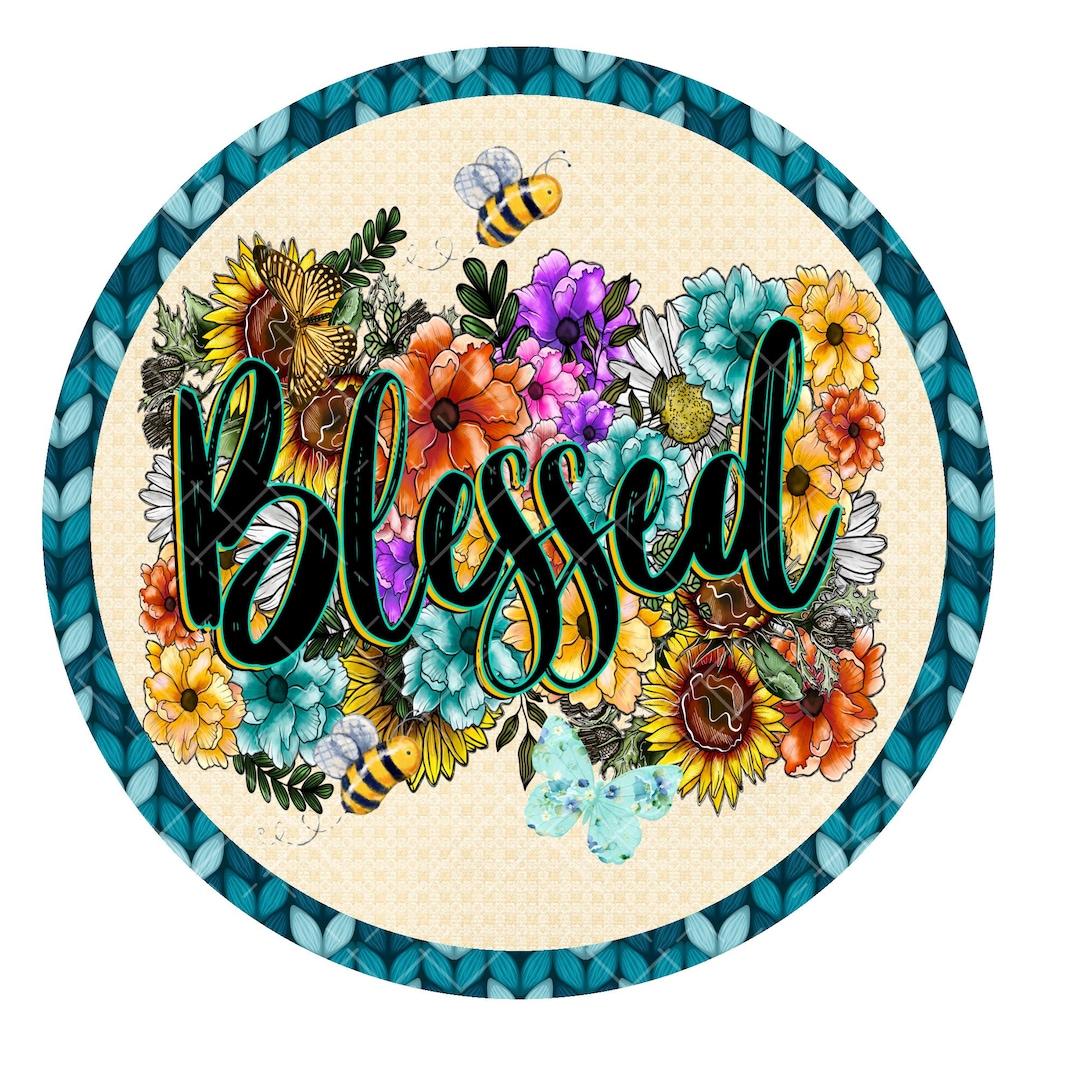 Blessed Floral Wreath Sign, Metal Wreath Sign, Sign for Wreath, Round ...