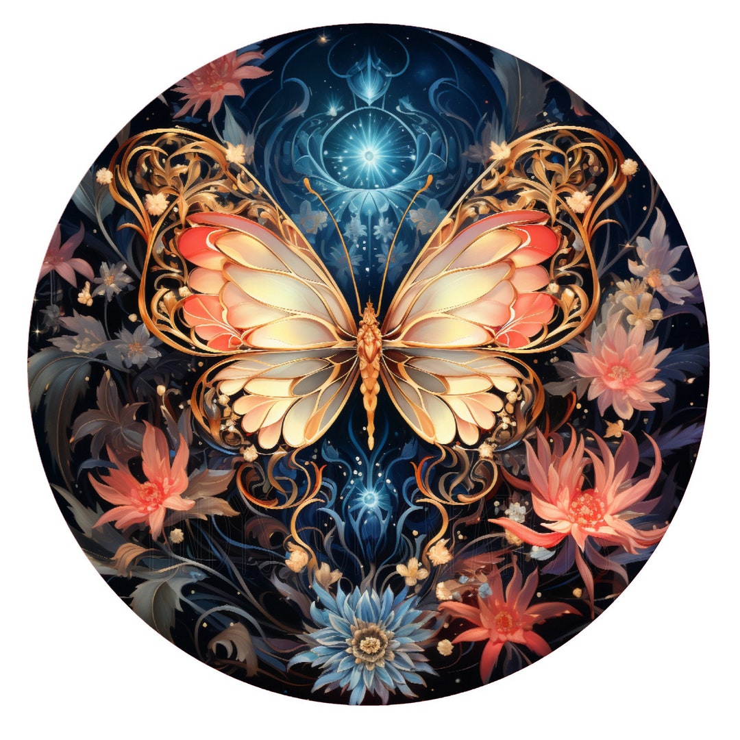 Boho Colorful Butterfly Wreath Sign, Metal Wreath Sign, Round Sign ...