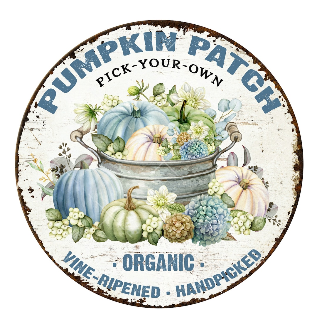 Primitive Pumpkin Patch Blue Pumpkins Wreath Sign, Metal Wreath Sign ...