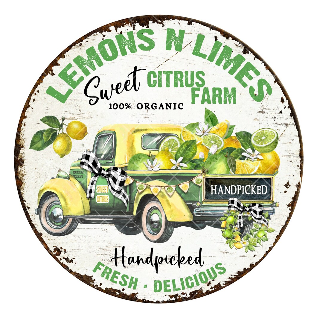 Lemons and Limes Wreath Sign, Metal Wreath Sign, Sign for Wreath, Round ...