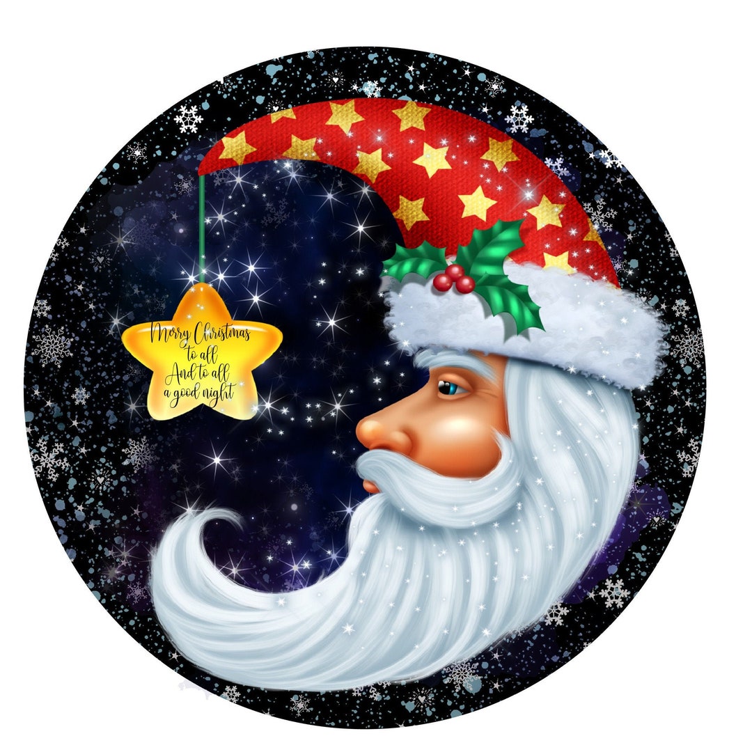 Santa Moon Crescent Wreath Sign, Wreath Attachment, Winter Wreath Sign ...
