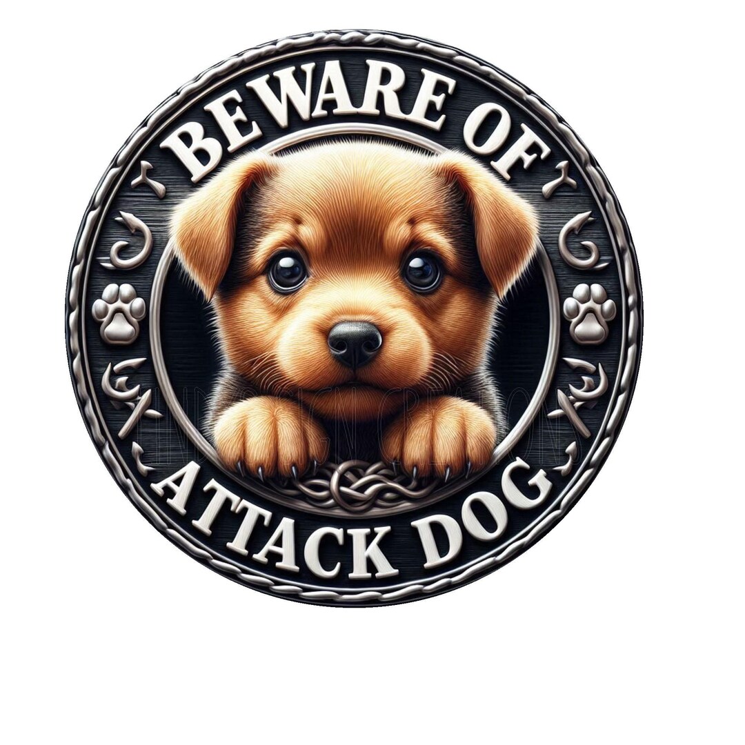 Cute Beware Attack Dog Wreath Sign, Metal Wreath Sign, Round Wreath ...