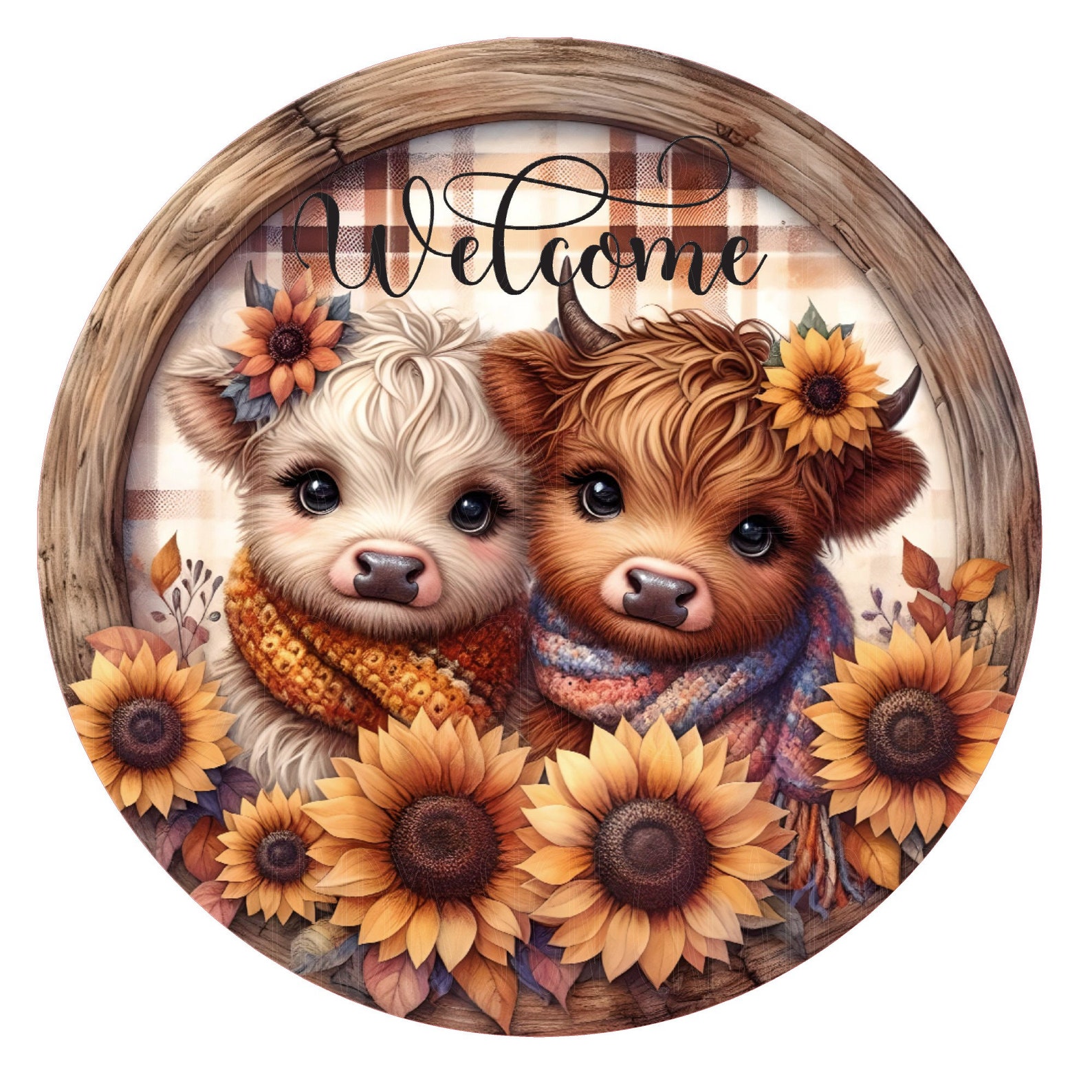 Highland Cows With Sunflowers Welcome Wreath Sign, Metal Wreath Sign ...