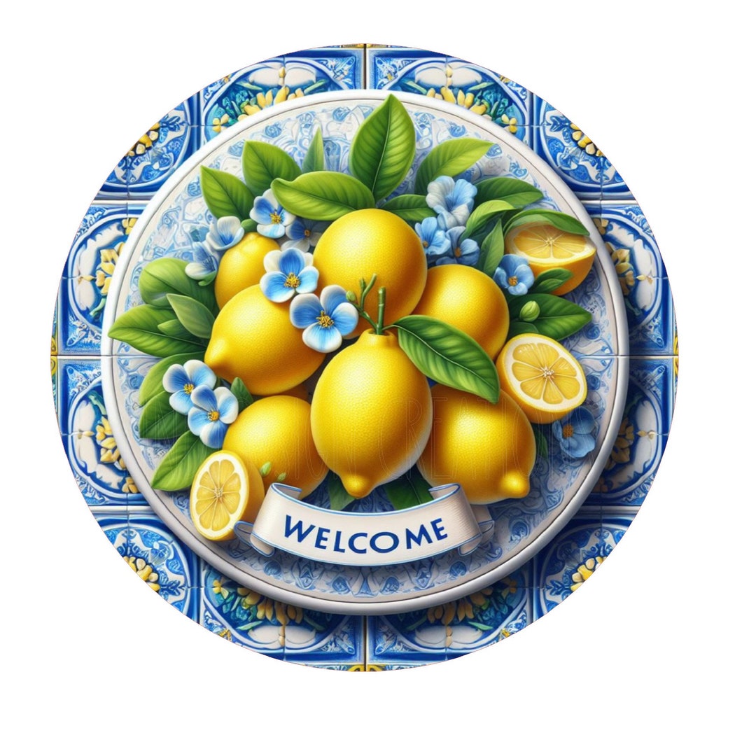 Lemon Welcome Wreath Sign, Metal Wreath Sign, Round Wreath Sign ...