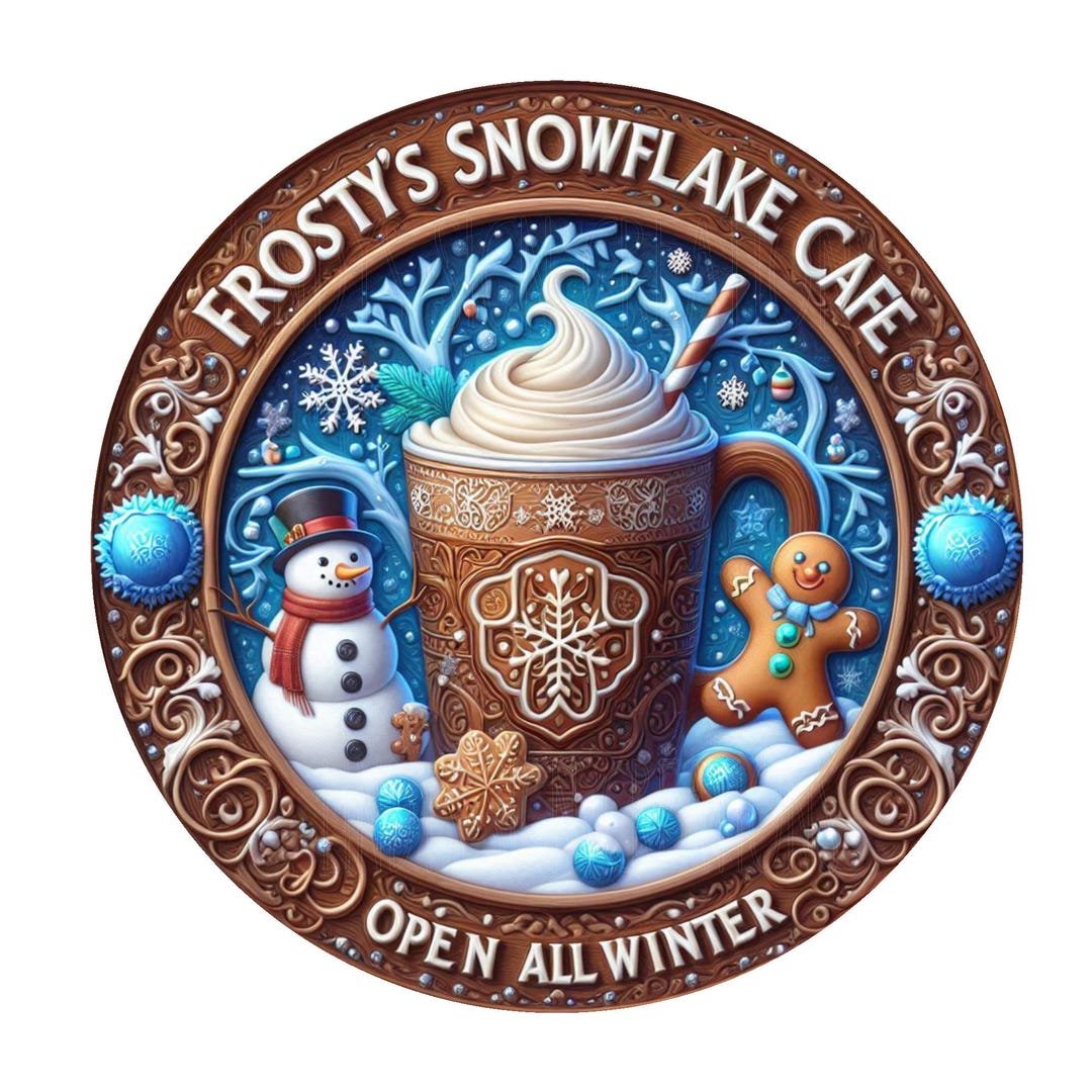 Frosty's Snowflake Cafe Wreath Sign, Metal Wreath Sign, Round Wreath ...